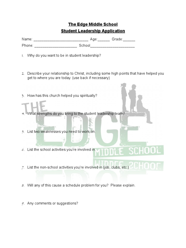 Edge Middle School Leadership Application | PDF | Leadership | Faith