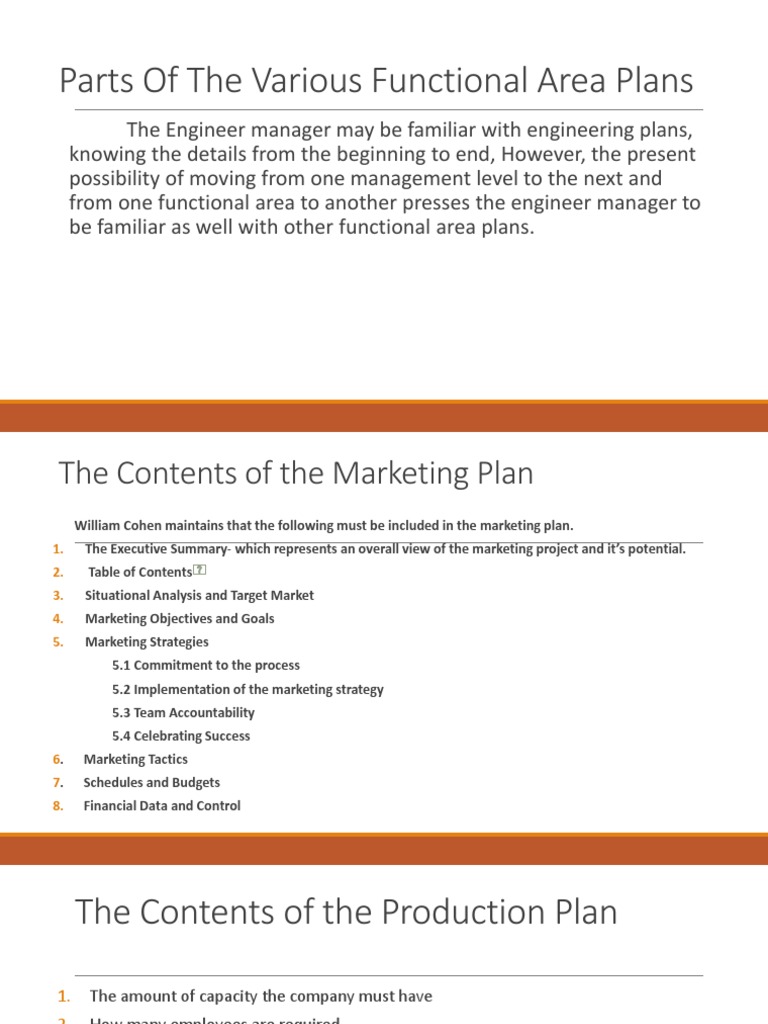 Parts Of The Various Functional Area Plans | Marketing | Budget