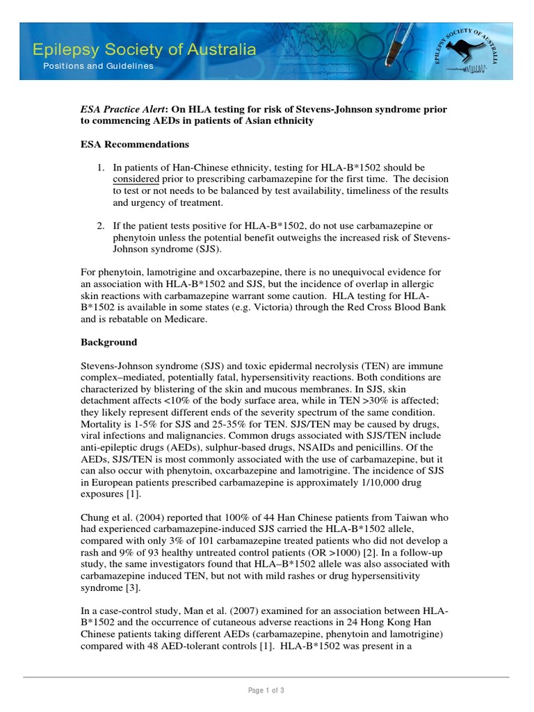 ESA Statement SJS HLA | PDF | Medical Specialties | Clinical Medicine