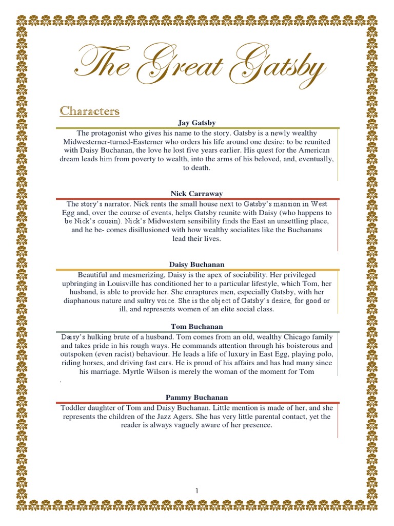 The Great Gatsby - Important Notes | PDF | The Great Gatsby