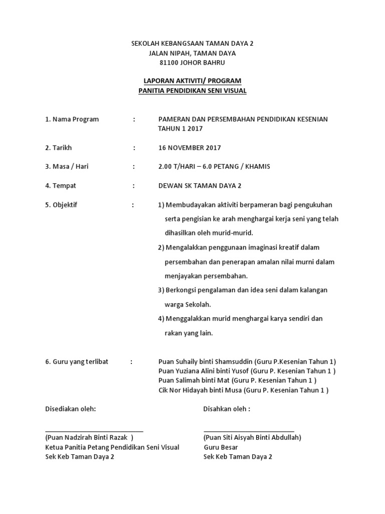Laporan Pameran Kesenian Tahun 1 2017 | PDF