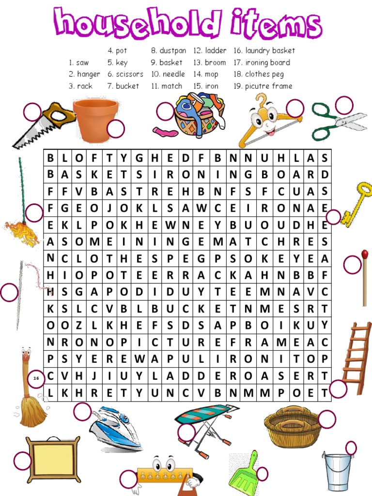 Household Items Word Search Crosswords 107792 | PDF