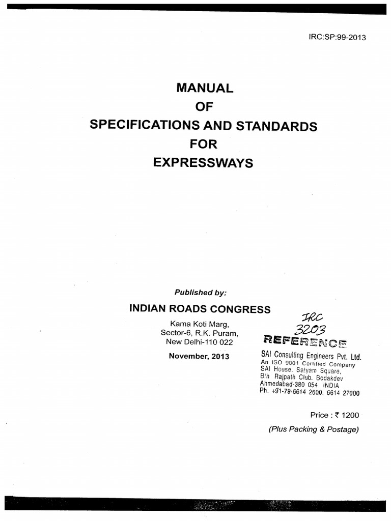 IRC SP 99 - 2013 Manual of Specification and Standard For Expressways | PDF