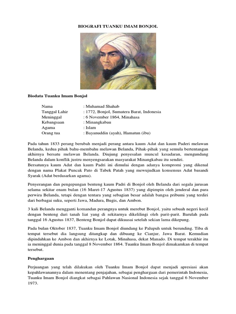 Biografi Tuanku Imam Bonjol | PDF