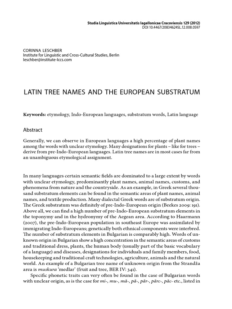 Leschber-Latin Tree Names and The European Substratum PDF | PDF ...