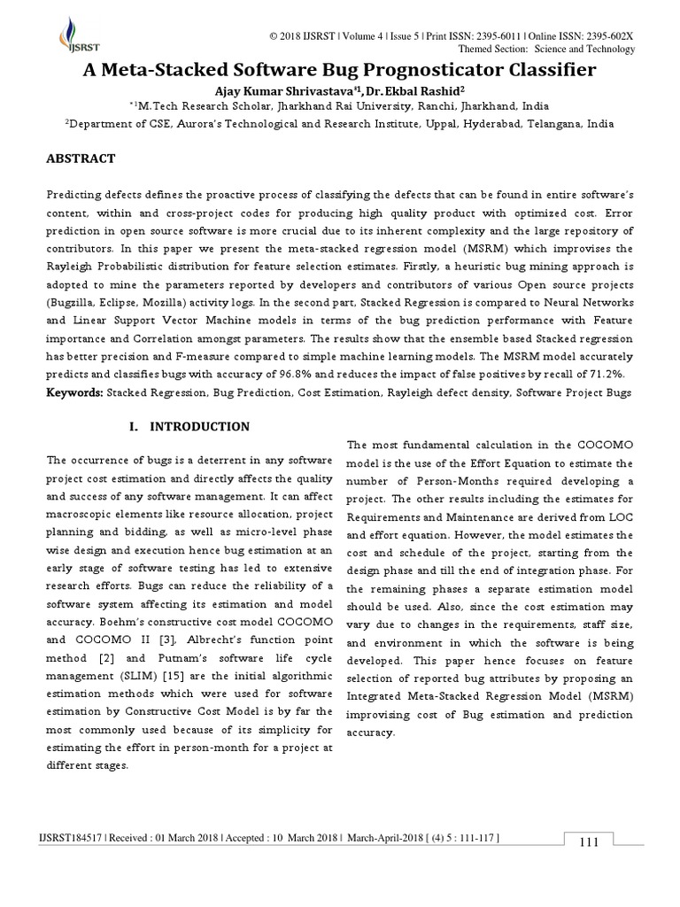 A Meta-Stacked Software Bug Prognosticator Classifier | PDF ...
