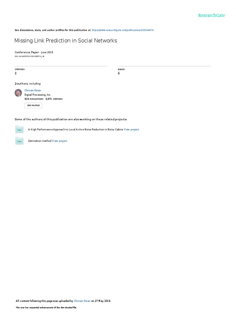 Missing Link Prediction in Social Networks | PDF | Matrix (Mathematics ...