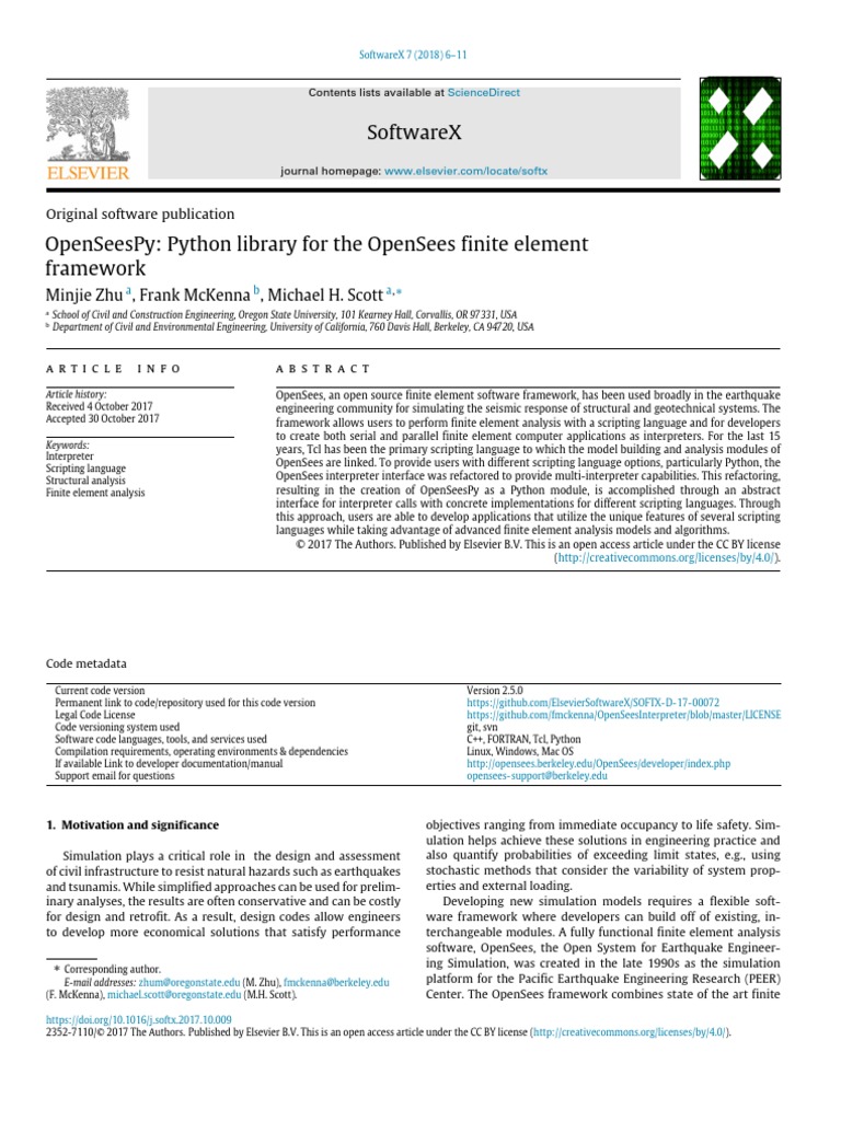 OpenSeesPy - Python Library For The OpenSees Finite Elementframework | PDF | Scripting Language ...