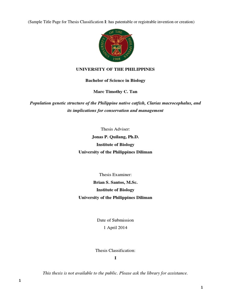 Population Genetics and Conservation of the Philippine Native Catfish ...