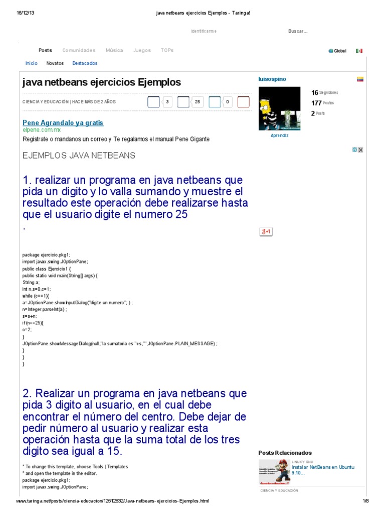 Java Netbeans Ejercicios Ejemplos Taringa Pdf Pdf Java Lenguaje De Programación Software