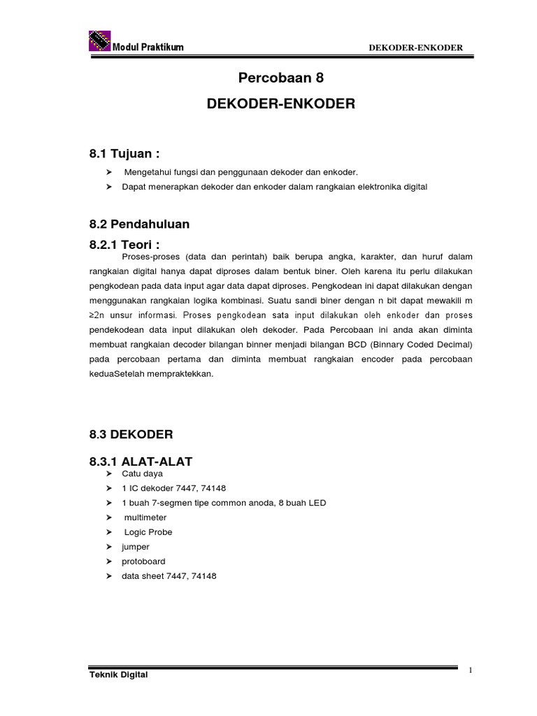 LAB PTE 02 Jobsheet 8 Encoder Decoder | PDF