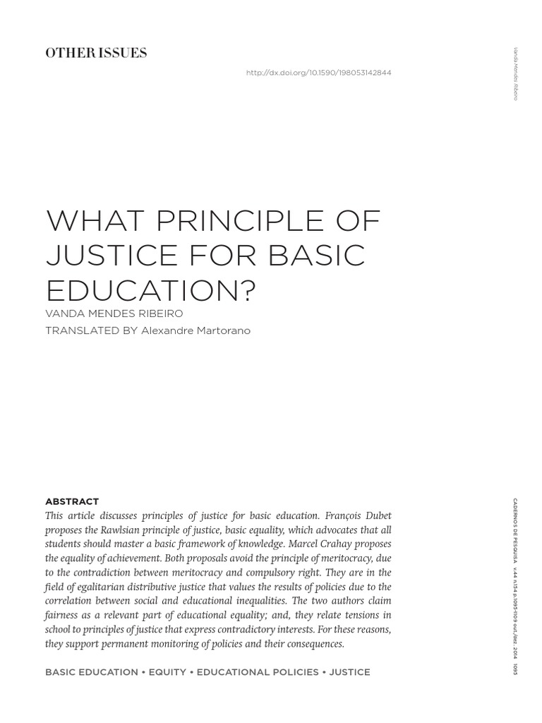 Justice Principles in Basic Education | PDF | Equal Opportunity | John ...
