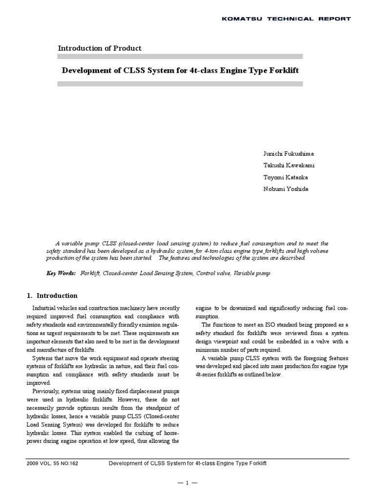 Development of CLSS System For 4t-Class Engine Type Forklift | PDF ...