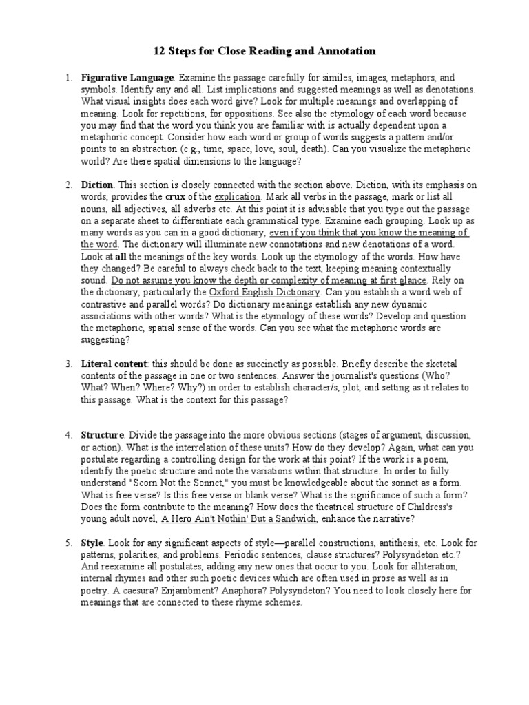 12 Steps For Close Reading and Annotation | PDF | Word | Poetry