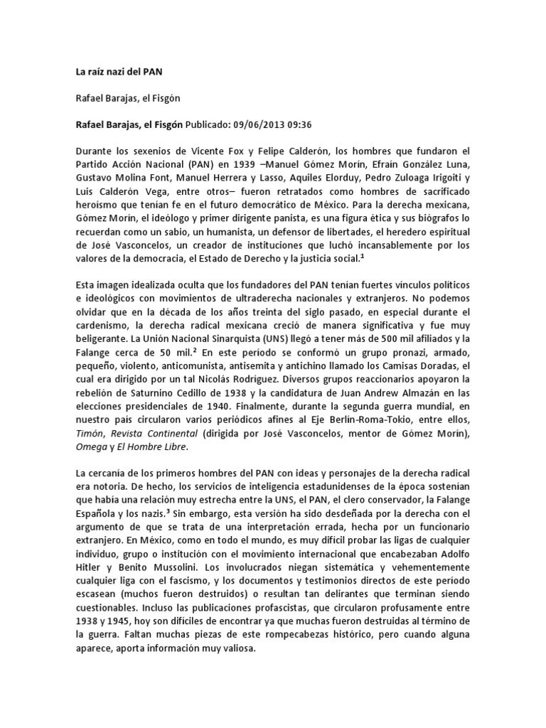 BARAJAS, La Raíz Nazi Del PAN | PDF | Alemania nazi | Fascismo