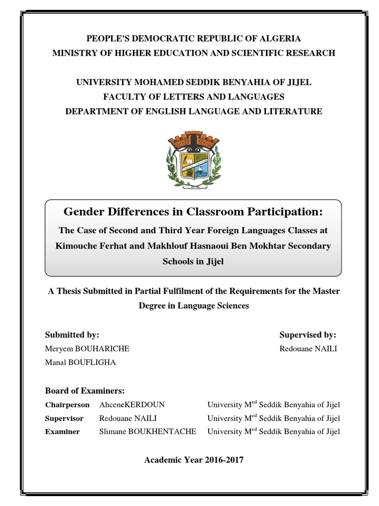 Gender Differences in Classroom Participation: The Case of Second and ...