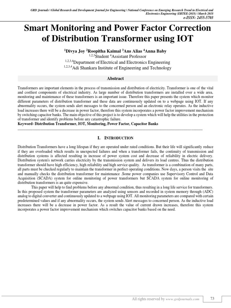 Smart Monitoring and Power Factor Correction of Distribution Transformer Using IOT | PDF ...
