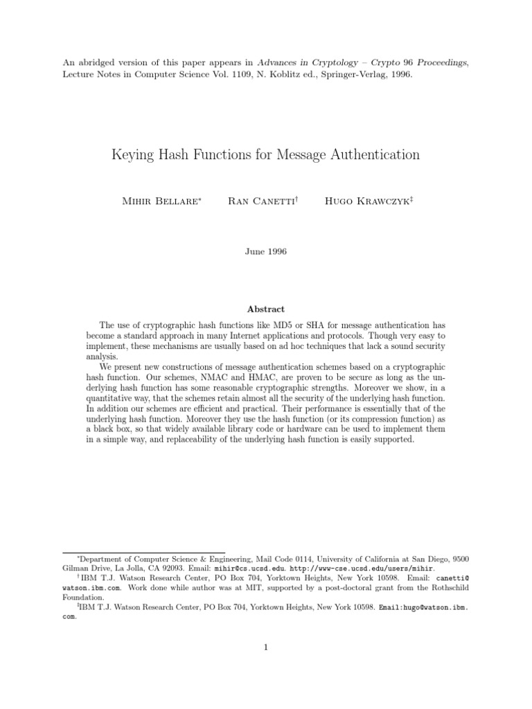 Keying Hash Functions For Message Authentication: Mihir Bellare Ran ...