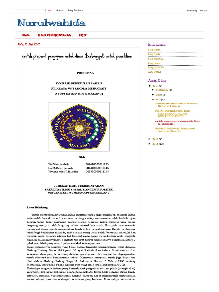Contoh Proposal Pengajuan Untuk Dinas Kesbangpol Untuk Penelitian Pdf