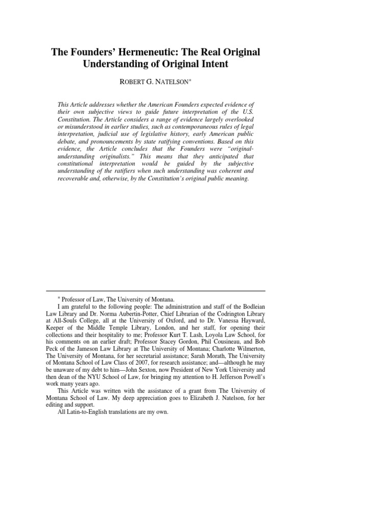 The Founders' Hermeneutic: The Real Original Understanding of Original ...