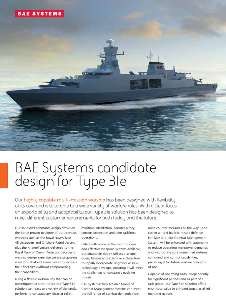 BAE Systems Type 31e Candidate Design | PDF | Warships | Anti Aircraft ...
