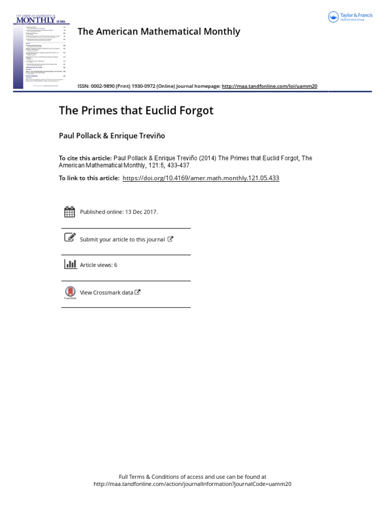 The Primes That Euclid Forgot | PDF | Prime Number | Ring Theory