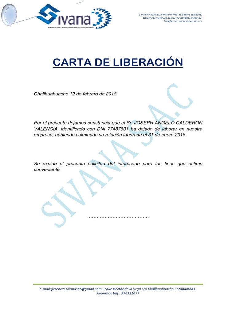 Carta de Liberación | PDF