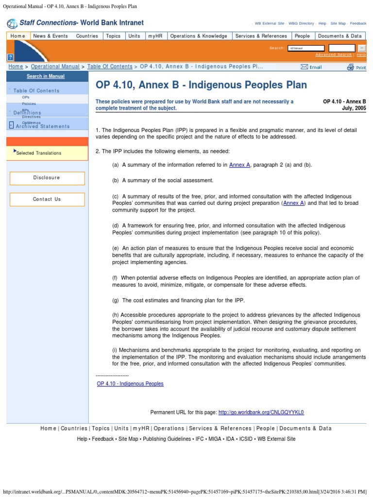 OP 4.10 - Annex B - Indigenous Peoples Plan | PDF | Business