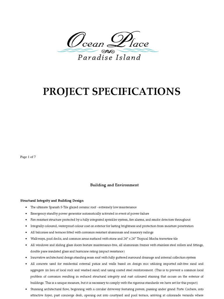 Project Specifications: Page 1 of 7 | PDF | Video | Window