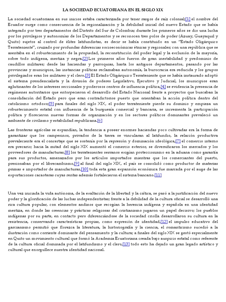 La Sociedad Ecuatoriana En El Siglo Xix | Ecuador | República