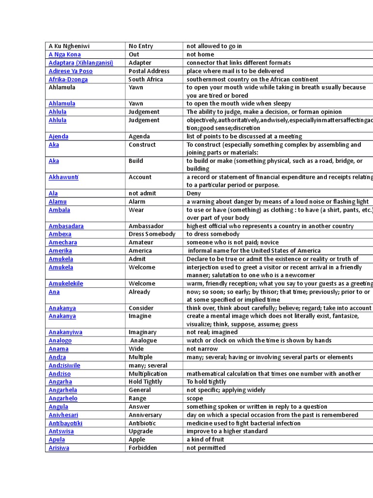 Xitsonga Dictionary and Translations | PDF | Time | Ice