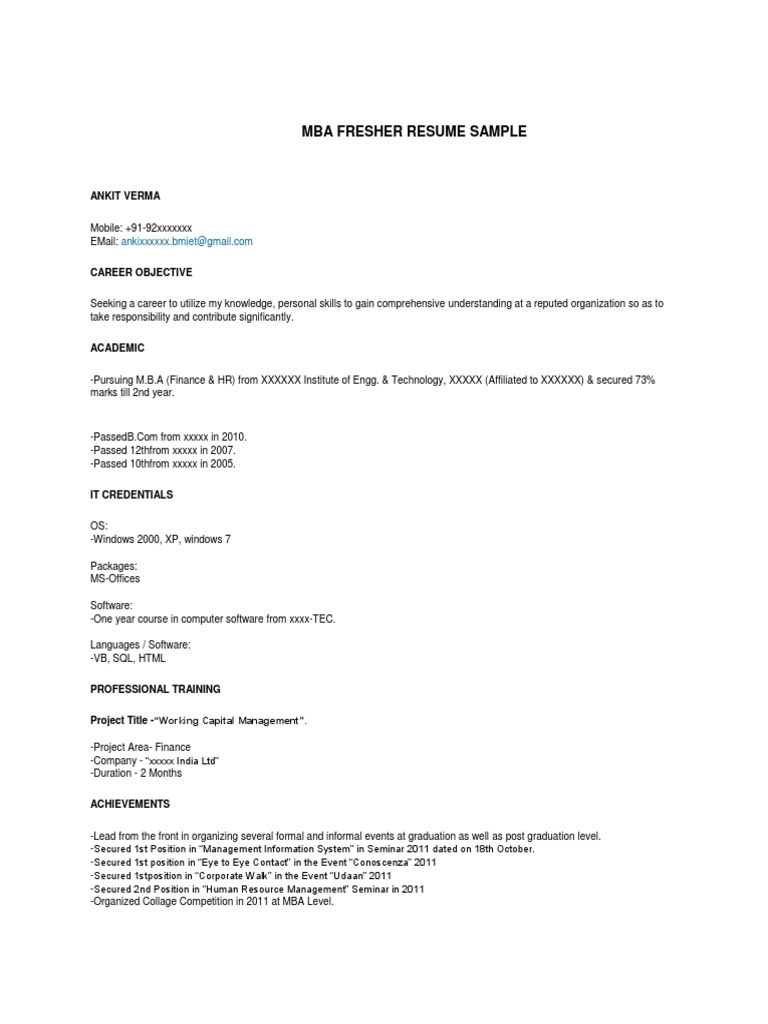 Resume Sample For MBA Students | PDF | Career & Growth | Business