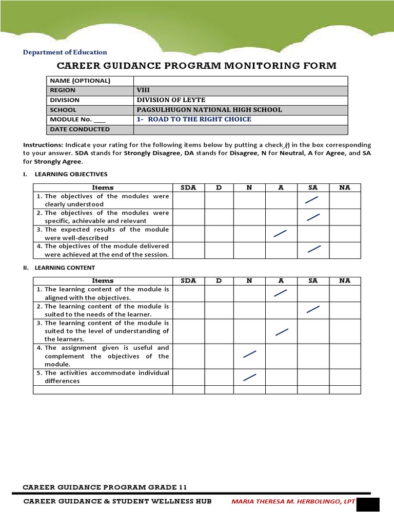 Career Guidance Program Monitoring Form Modules 1-8 | PDF | Learning ...
