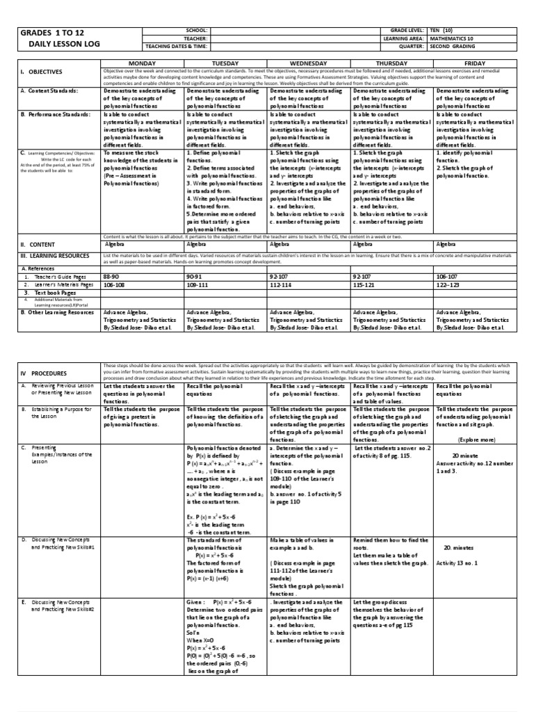 DLL - Math 10 - Q2 | PDF | Angle | Function (Mathematics)