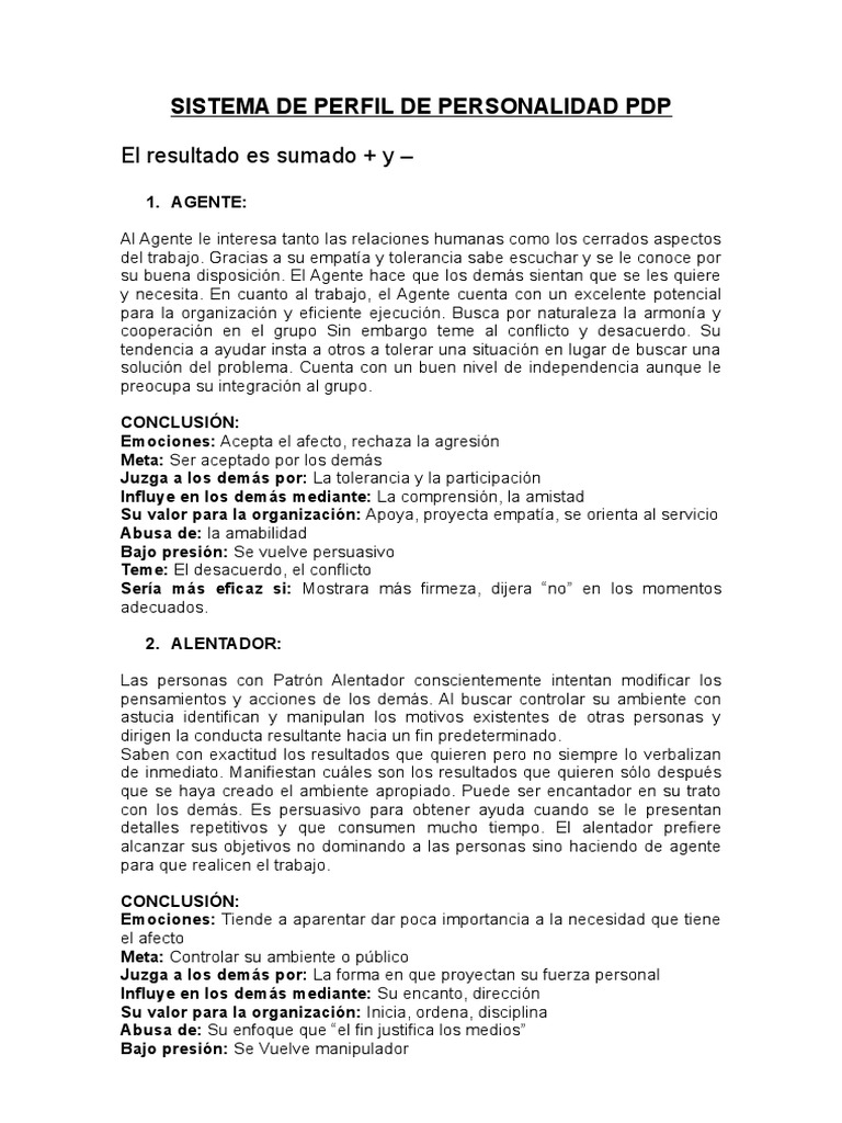 Sistema de Perfil de Personalidad PDP | PDF | Toma de decisiones ...