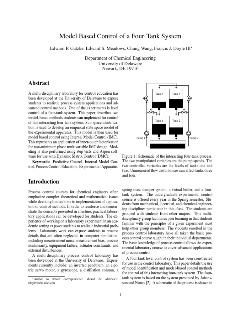 Model Based Control of A Four-Tank System | PDF | Control Theory ...