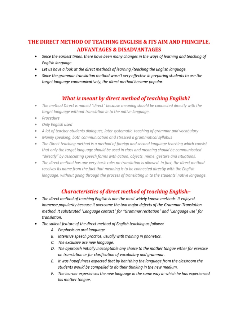 The Direct Method of Teaching English | PDF | Second Language | English ...