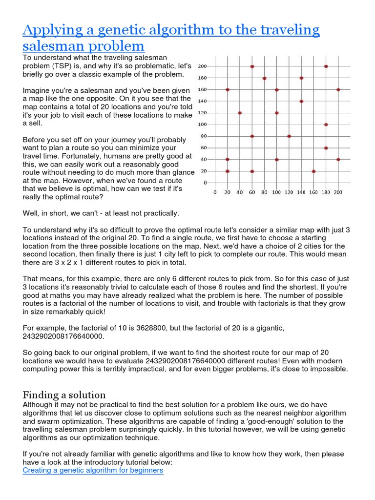 Applying A Genetic Algorithm To The Traveling Salesman Problem Pdf
