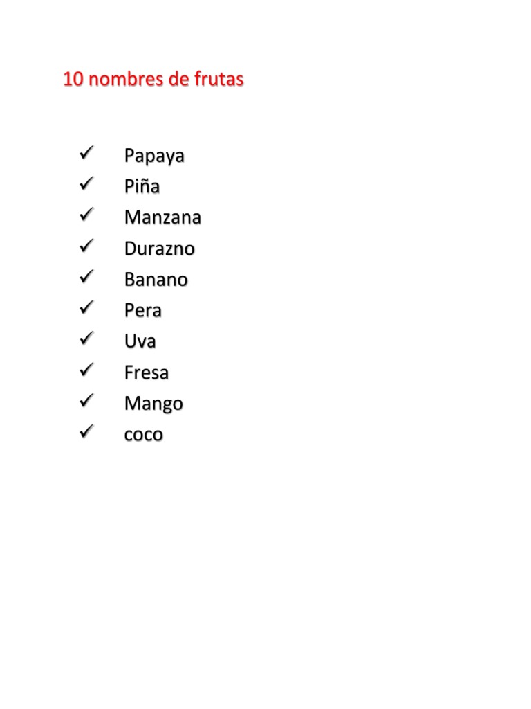 10 Nombres de Frutas | PDF