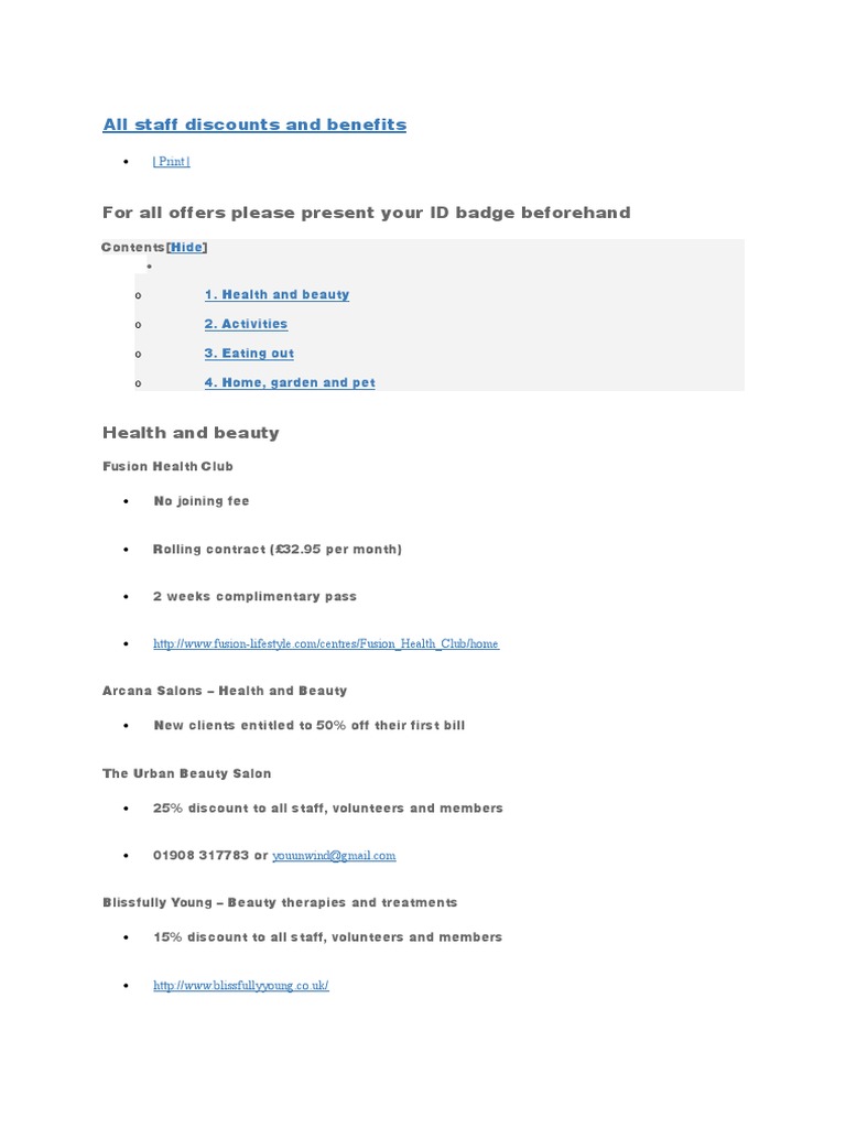 All Staff Discounts and Benefits | PDF | Business