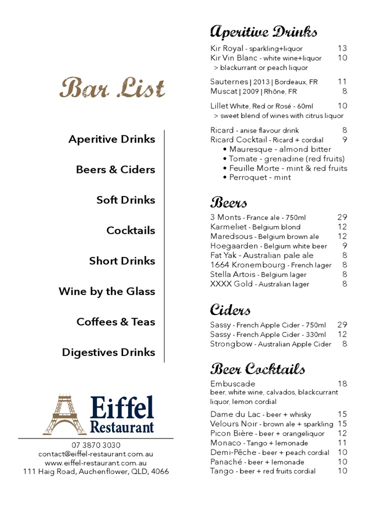 Bar List 2018 | Download Free PDF | Drink | Distilled Drinks