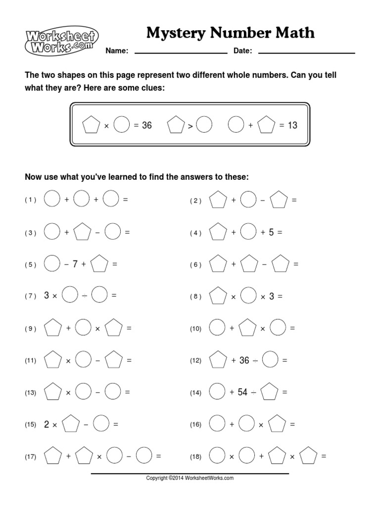 WorksheetWorks Mystery Number Math 5 | PDF