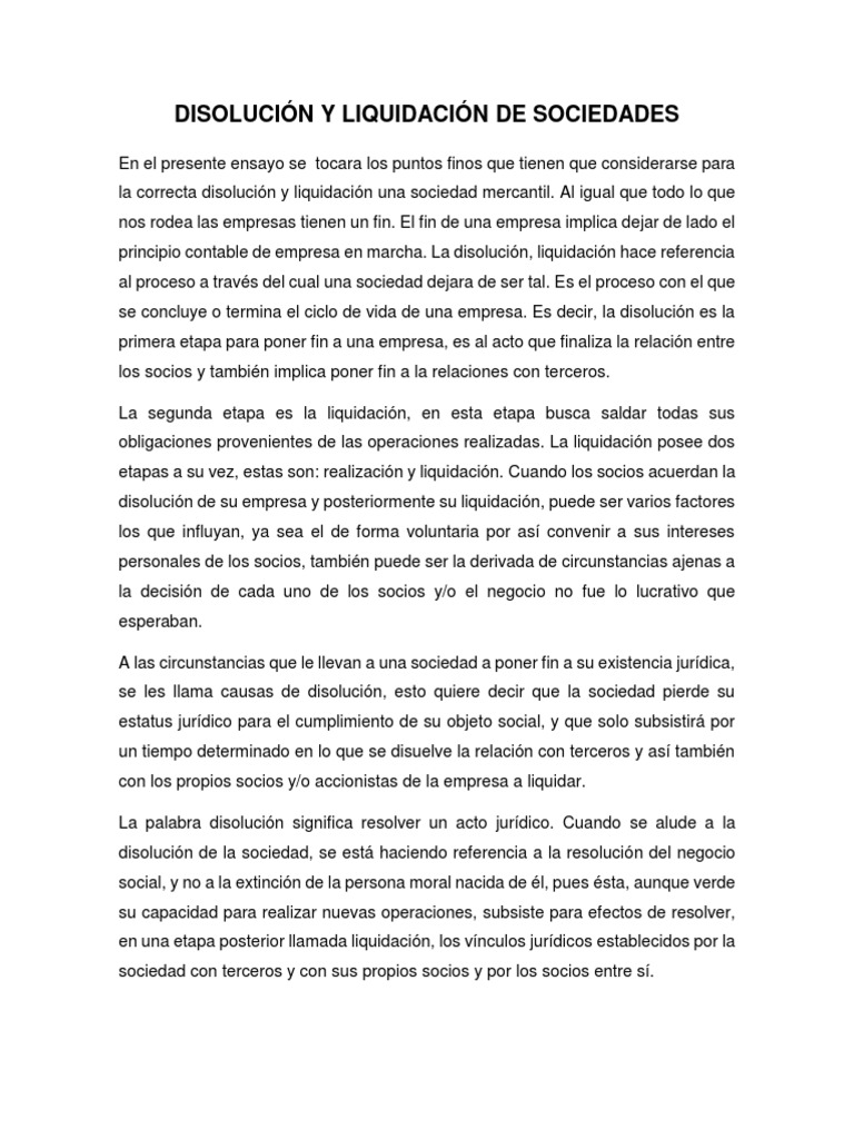 Ensayo Disolucion y Liquidacion de Sociedades | PDF | Sociedad de responsabilidad limitada ...