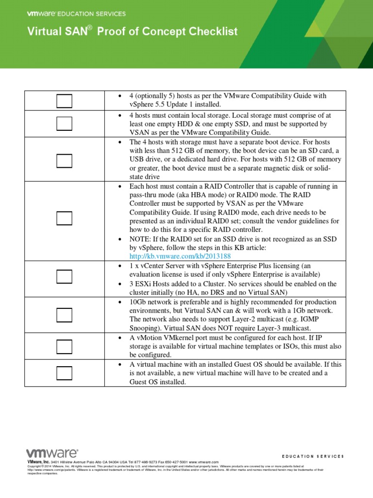 Proof of Concept Checklist | PDF | V Mware | Solid State Drive