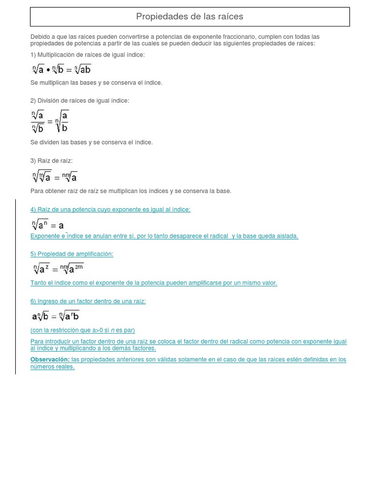 Propiedades de Las Raíces
