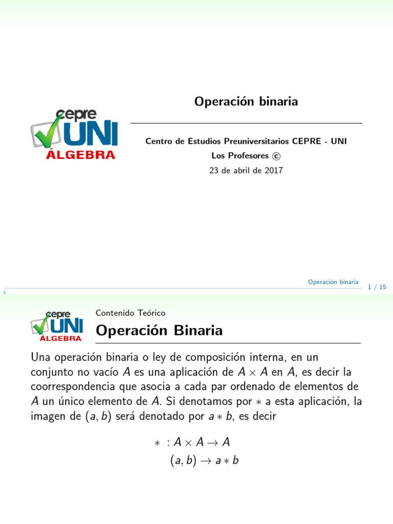 Sesión8.1 Operacíon Binaria | PDF | Función (Matemáticas) | Conjunto ...