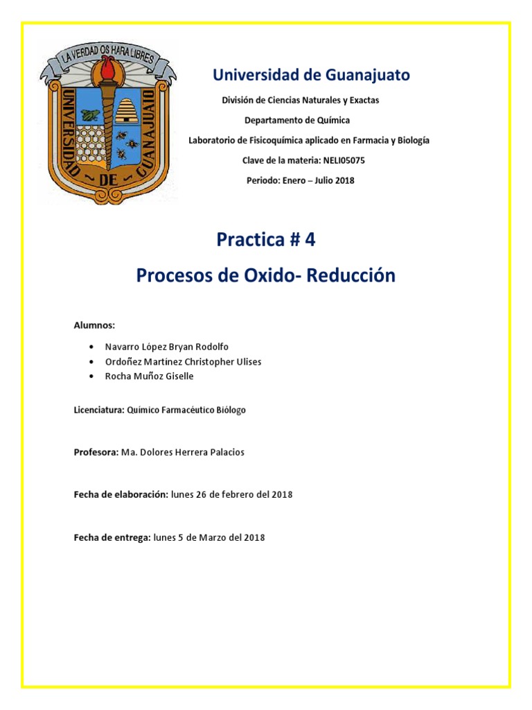 Practica # 4 Procesos de Oxido Reduccion | PDF | Redox | Química