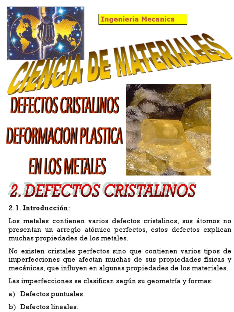 Cap II Defectos Cristalinos y Deformación Plastica en Los Metales | PDF ...