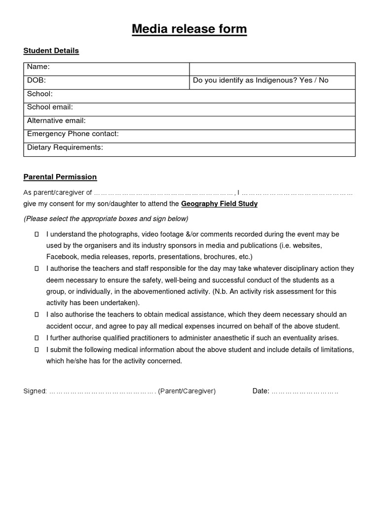 Student Media Release Form | PDF