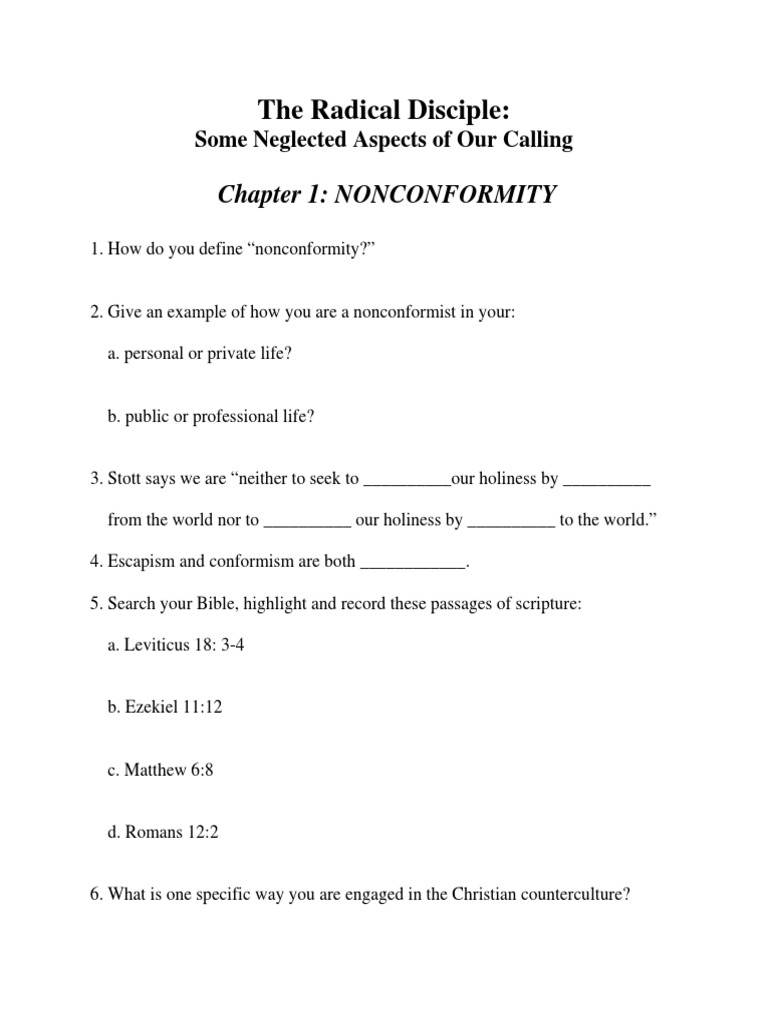 The Radical Disciple:: Chapter 1: NONCONFORMITY | PDF | Image Of God ...
